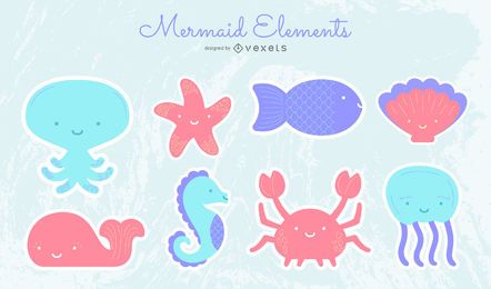 Cute Mermaid Elements Set Vector Download