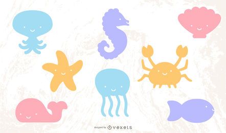 Cute Mermaid Flat Elements Set Vector Download