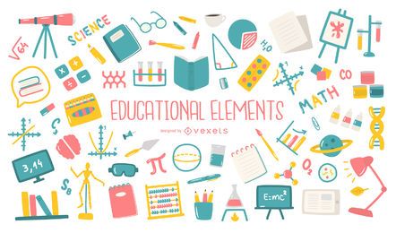 Educational Elements Flat Collection Vector Download