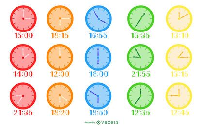 Colorful Flat Design Clock Pack Vector Download