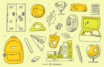 Back To School Hand Drawn Elements Set Vector Download