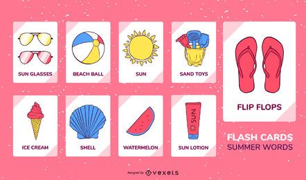 Summer Elements Flashcard Set Vector Download