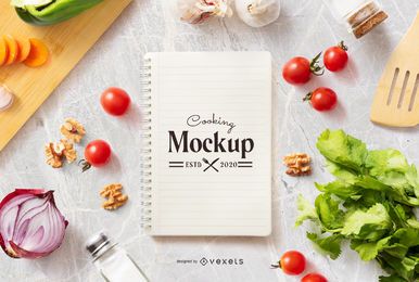 Cooking Notebook Mockup Composition PSD Editable Template