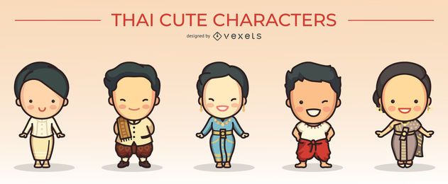 Cute Thai Characters Set Vector Download