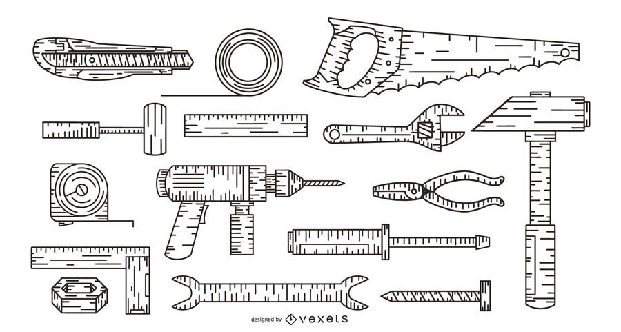 Hand Drawn Tools Collection Set - Vector Download