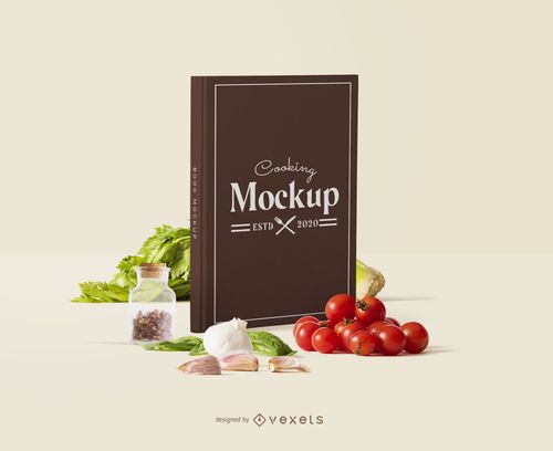 Book Cover Cooking Mockup Composition PSD Editable Template