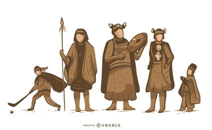 Baixar Vetor De Pacote De Personagens Indígenas Mapuche