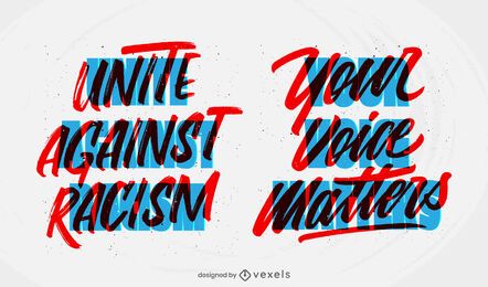 Unite Against Racism Lettering Set Vector Download