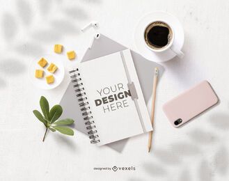 Office Notebook Mockup Composition PSD Editable Template