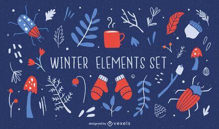 Winter Elements Flat Set Vector Download