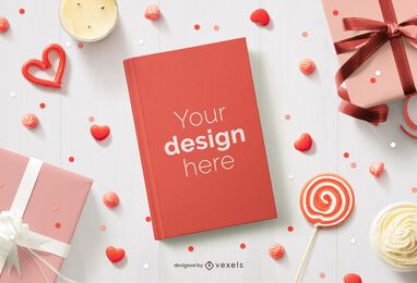 Valentine's Day Book Cover Mockup Composition PSD Editable Template