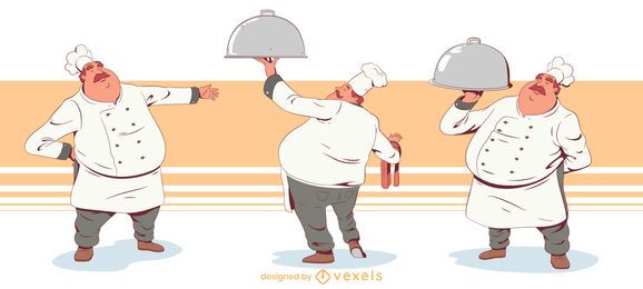 Fat Chef Cartoon Design Set Vector Download