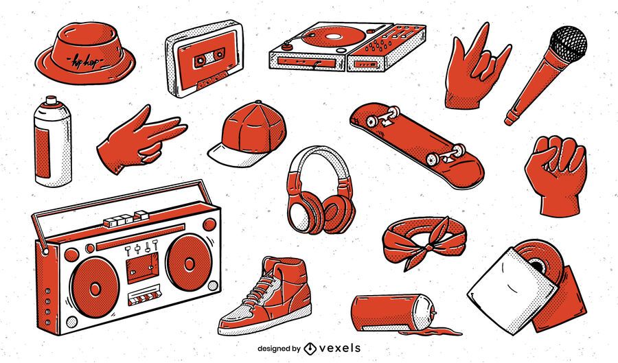 Hip Hop Illustrated Elements Pack - Vector Download