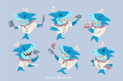 Chef Shark Character Set Vector Download