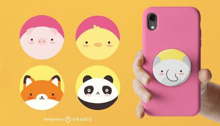 Cute Animals Popsocket Set Vector Download