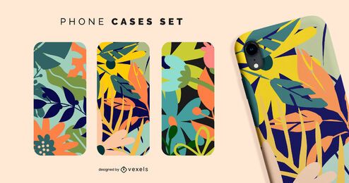 Tropical Flowers Phone Cases Set Vector Download