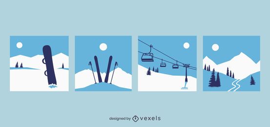 Ski Scenes Design Set Vector Download