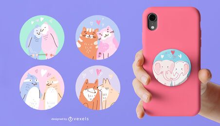 Animal Couples Popsocket Set Vector Download