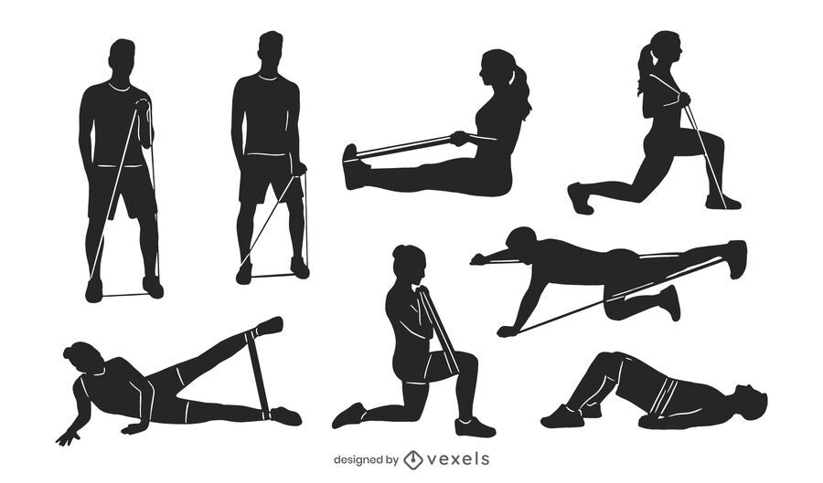 Conjunto De Silueta De Entrenamiento De Banda De Resistencia - Descargar Vector