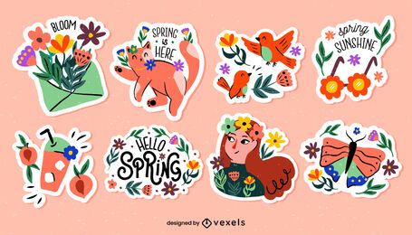 Spring Season Stickers Set Vector Download
