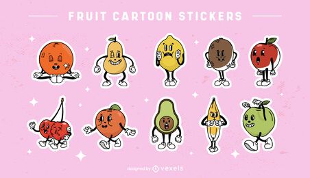 Fruit Retro Cartoon Sticker Set Vector Download
