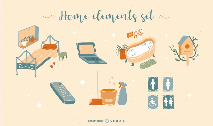 Conjunto Plano De Elementos Para El Hogar - Descargar Vector