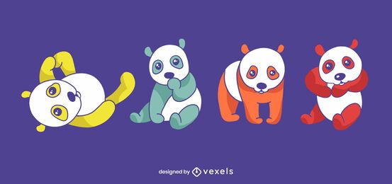 Colorful Panda Set Vector Download