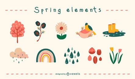 Spring Flat Elements Vector Download