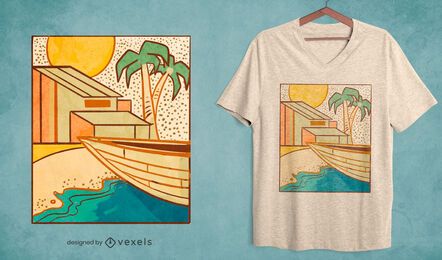 Strandhaus Kanu T-Shirt Design - Vektor Download