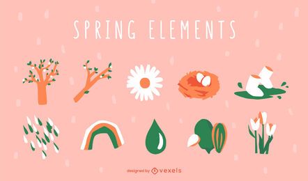 Spring Nature Element Set Vector Download
