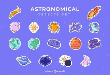Astronomical Objects Sticker Set Vector Download