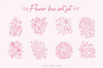 Flower Line Art Set Vector Download