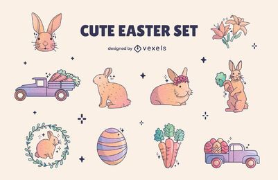 Easter Holiday Cute Rabbit Element Set Vector Download