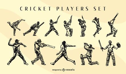 Cricket Sport Players Poses Set Vector Download