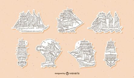 Vintage Sailing Ships Sticker Set Vector Download