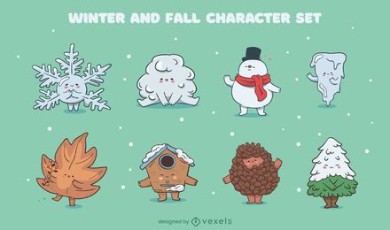 Winter Fall Seasons Cute Character Set Vector Download