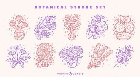 Flower Botanical Colorful Line Art Set - Vector Download