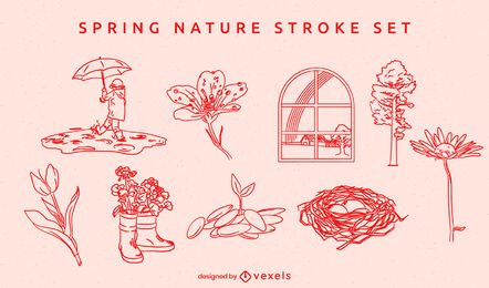 Spring Nature Hand-drawn Element Set Vector Download