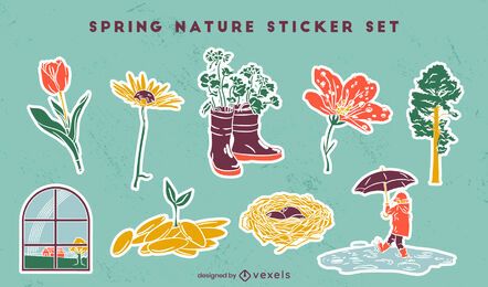 Spring Season Nature Sticker Set Vector Download
