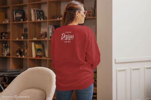 Woman Backwards Sweatshirt Home Mockup PSD Editable Template