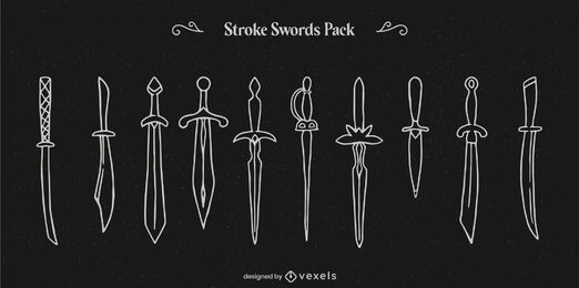 Sword Weapon Warrior Line Art Set Vector Download
