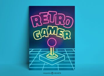 Retro Gamer Neon Poster Template Vector Download
