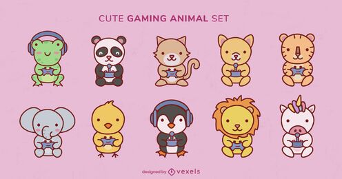 Cute Wild Animals Gaming Joystick Set Vector Download