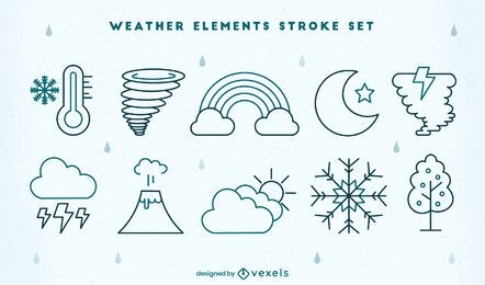 Weather Types Elements Stroke Set Vector Download