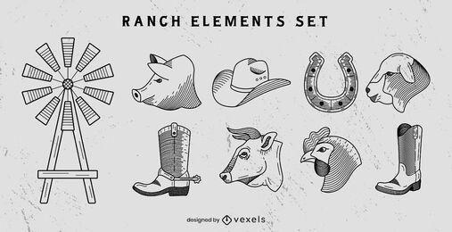 Ranch Line Art Elements Set Vector Download