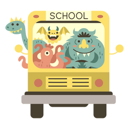 Monsters School Bus Front Semi Flat PNG & SVG Design For T-Shirts