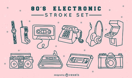 Technology Retro Elements Stroke Set Vector Download