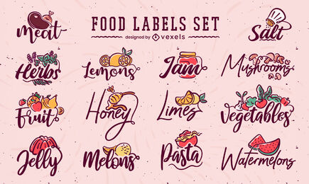 Food Labels Letttering Drawing Set Vector Download