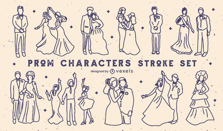Prom Formal Party Characters Stroke Set Vector Download