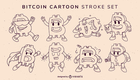 Cryptocurrency Cartoon Stroke Characters Set Vector Download
